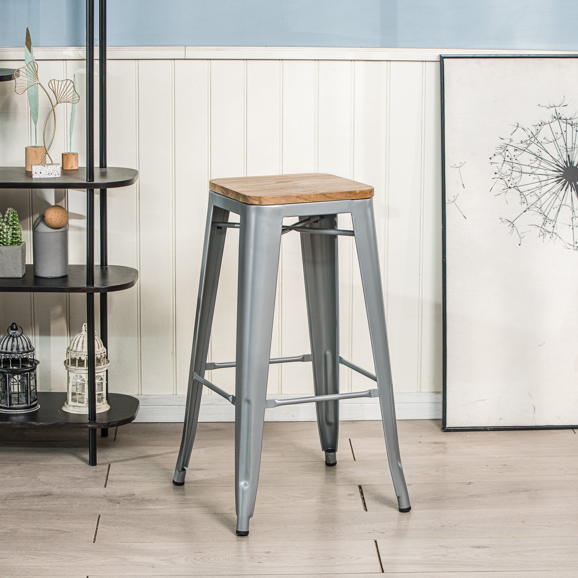 NASH - Lot de 4 tabourets de bar en métal et bois gris – Nordlys