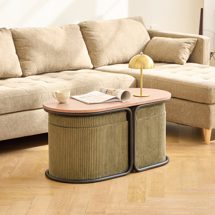 SENJA - Solid Wood Coffee Table Set with 2 Green Velvet – Nordlys