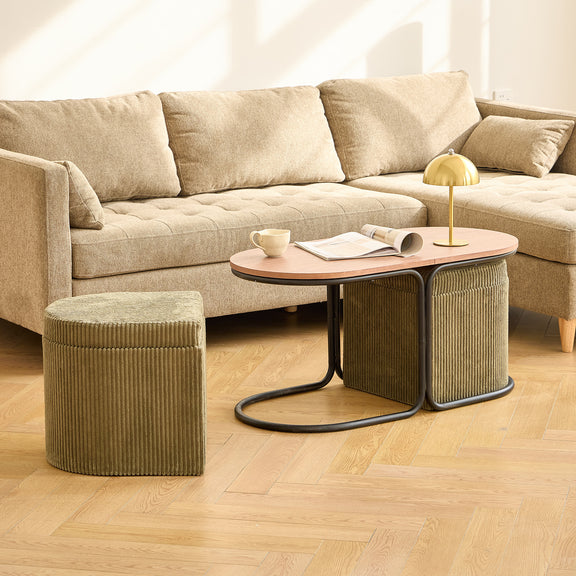 SENJA - Solid Wood Coffee Table Set with 2 Green Velvet – Nordlys